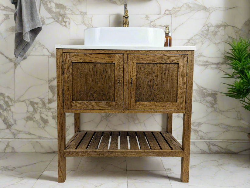Adelaide Oak Bathroom Vanity Unit With Counter Mounted Basin – Furnewal